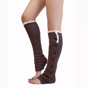 Accessories | Knitted Dark Brown And Lace Leg Cuffs | Poshmark